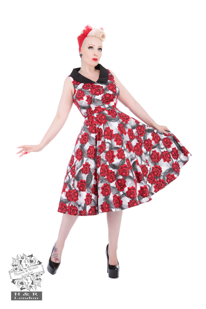 Red Rose Swing Dress - Hearts & Roses London