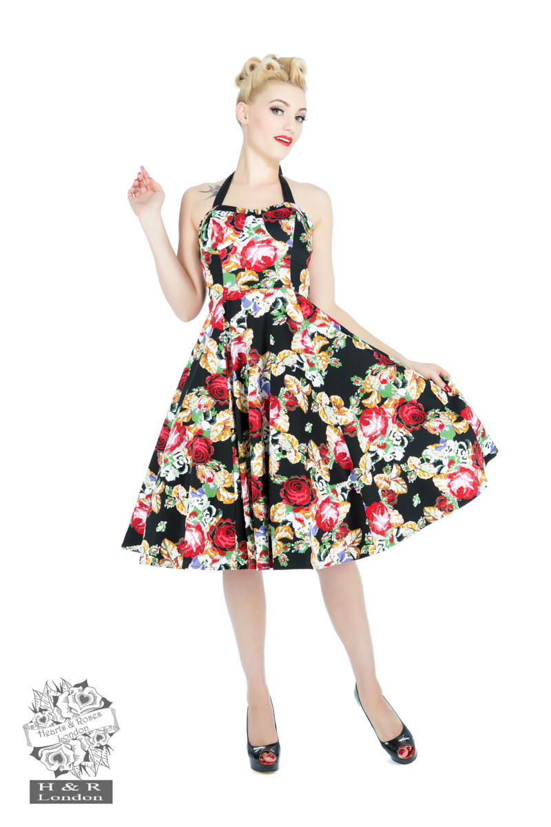 Susie Halter Dress in Black/Red - Hearts & Roses London