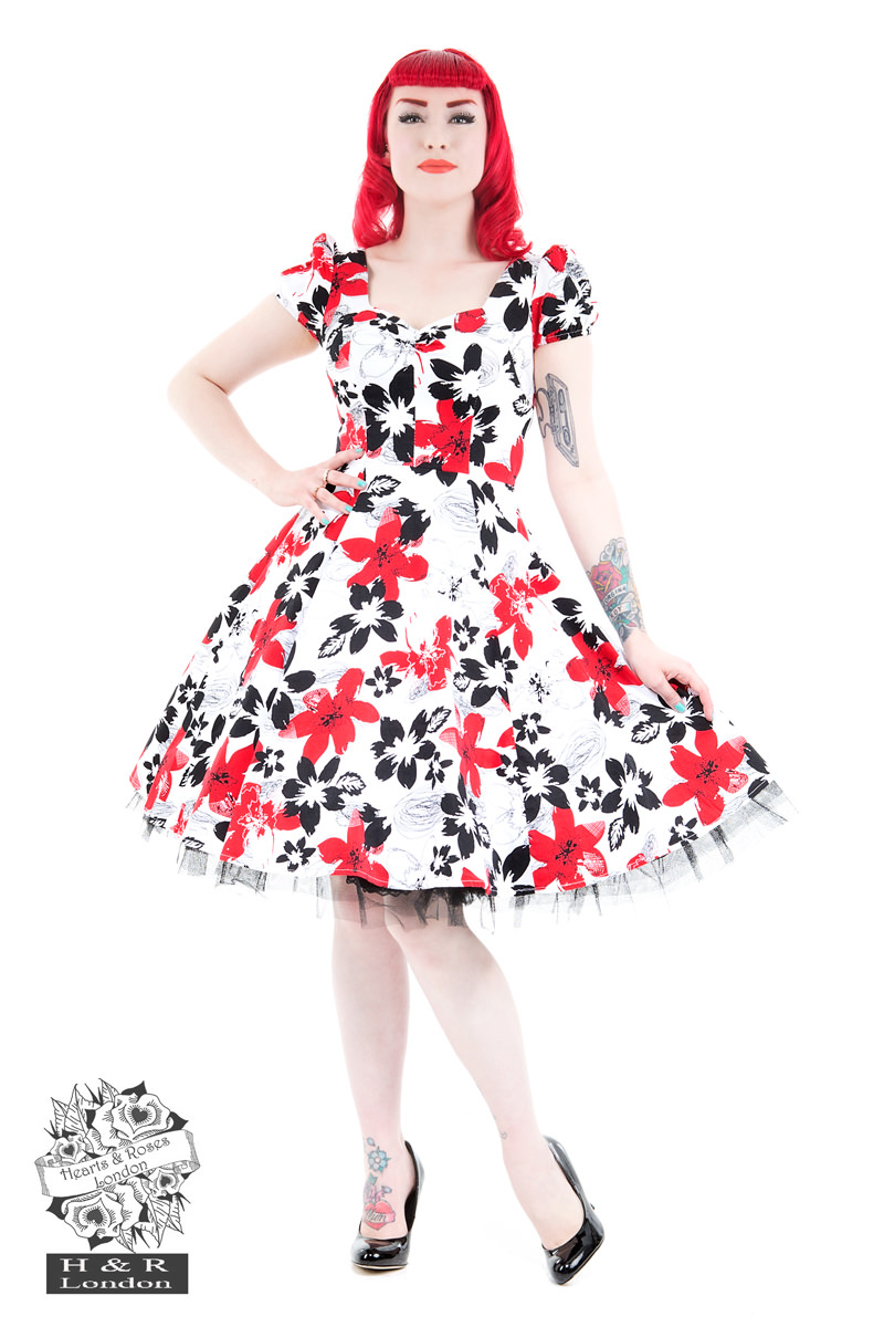 Red Hardy Geraniums Tea Dress - Hearts & Roses London