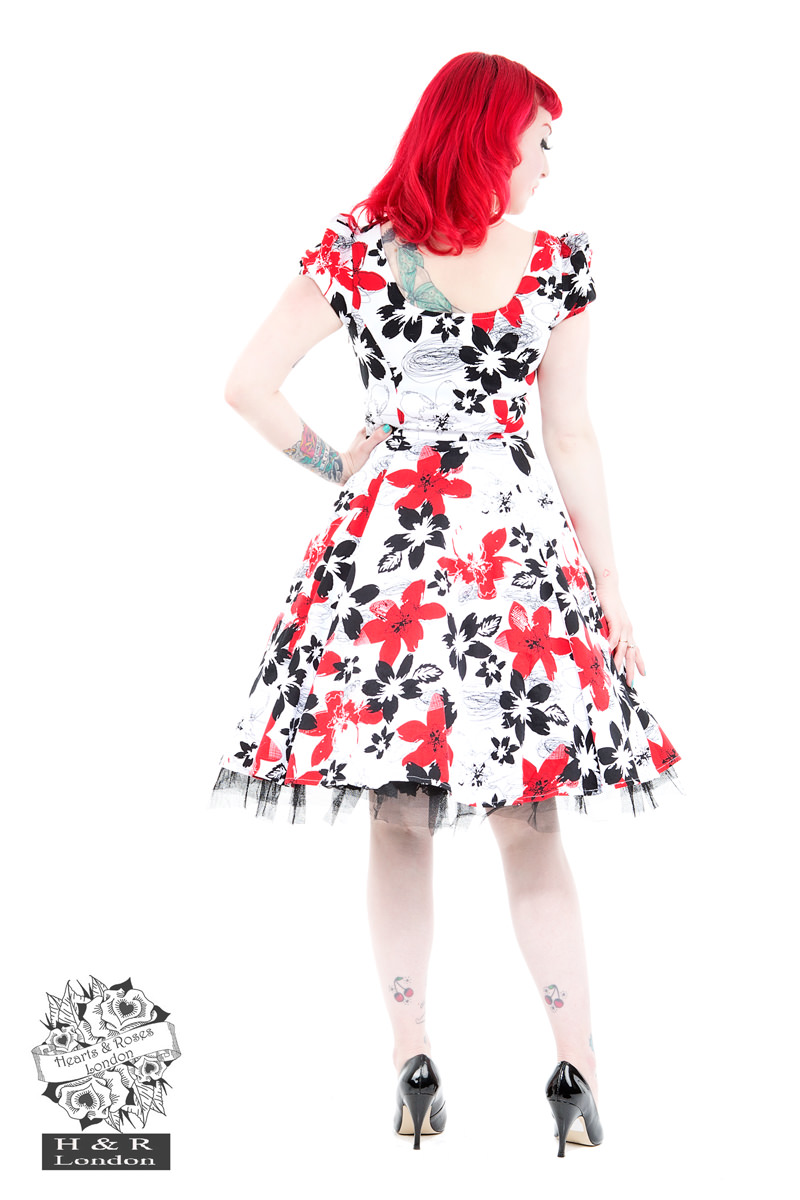 Red Hardy Geraniums Tea Dress - Hearts & Roses London