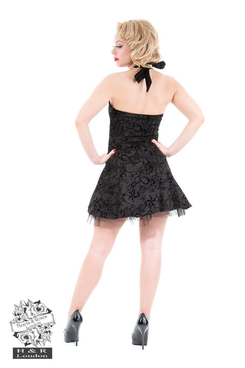 Black Flocked Tattoo Dress - Hearts & Roses London