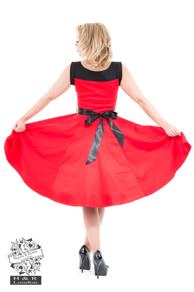 Rizzo Swing Dress in Red/Black - Hearts & Roses London