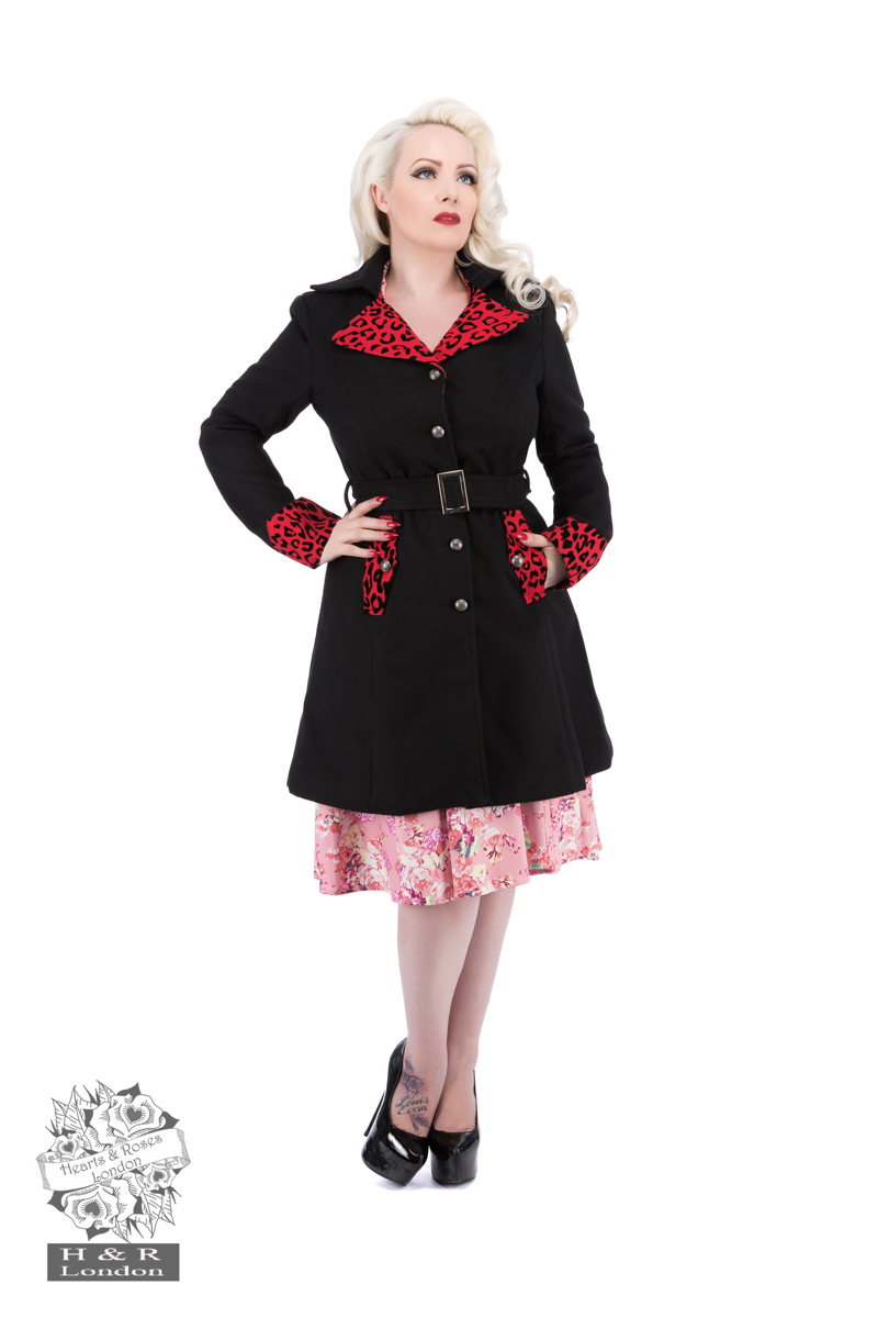 Black Red Flocked Coat - Hearts & Roses London