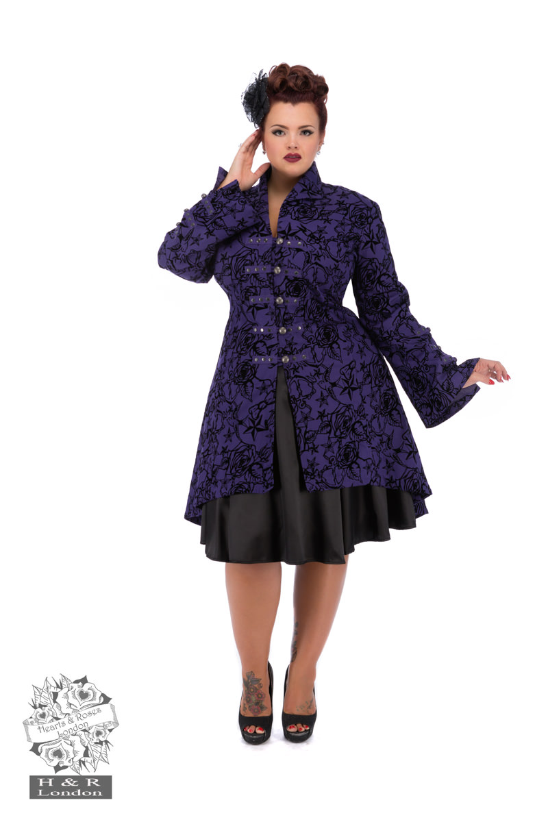 Purple Flocked Tattoo Coat - Hearts & Roses London
