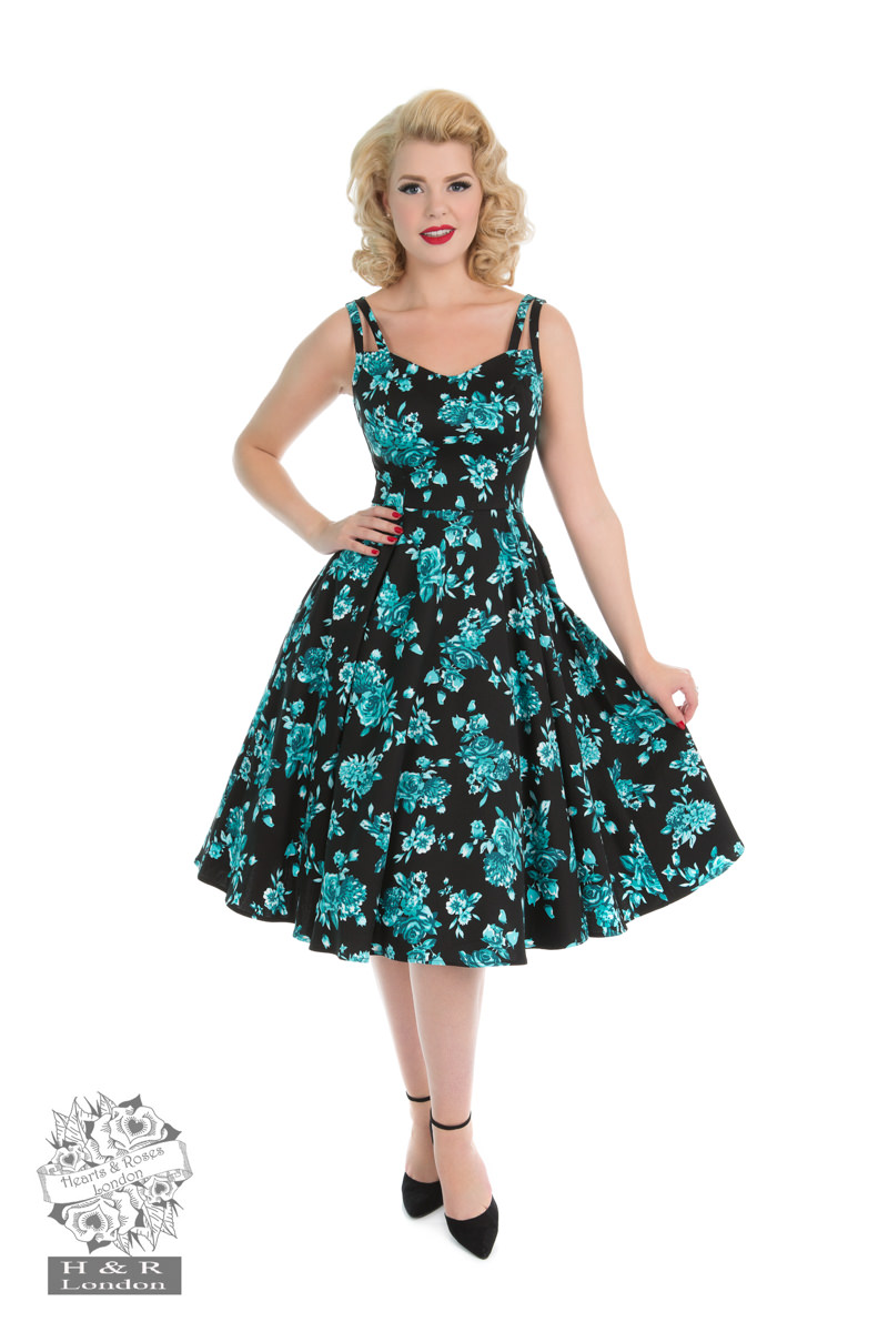 Black Rosaceae Swing Dress in Black - Hearts & Roses London