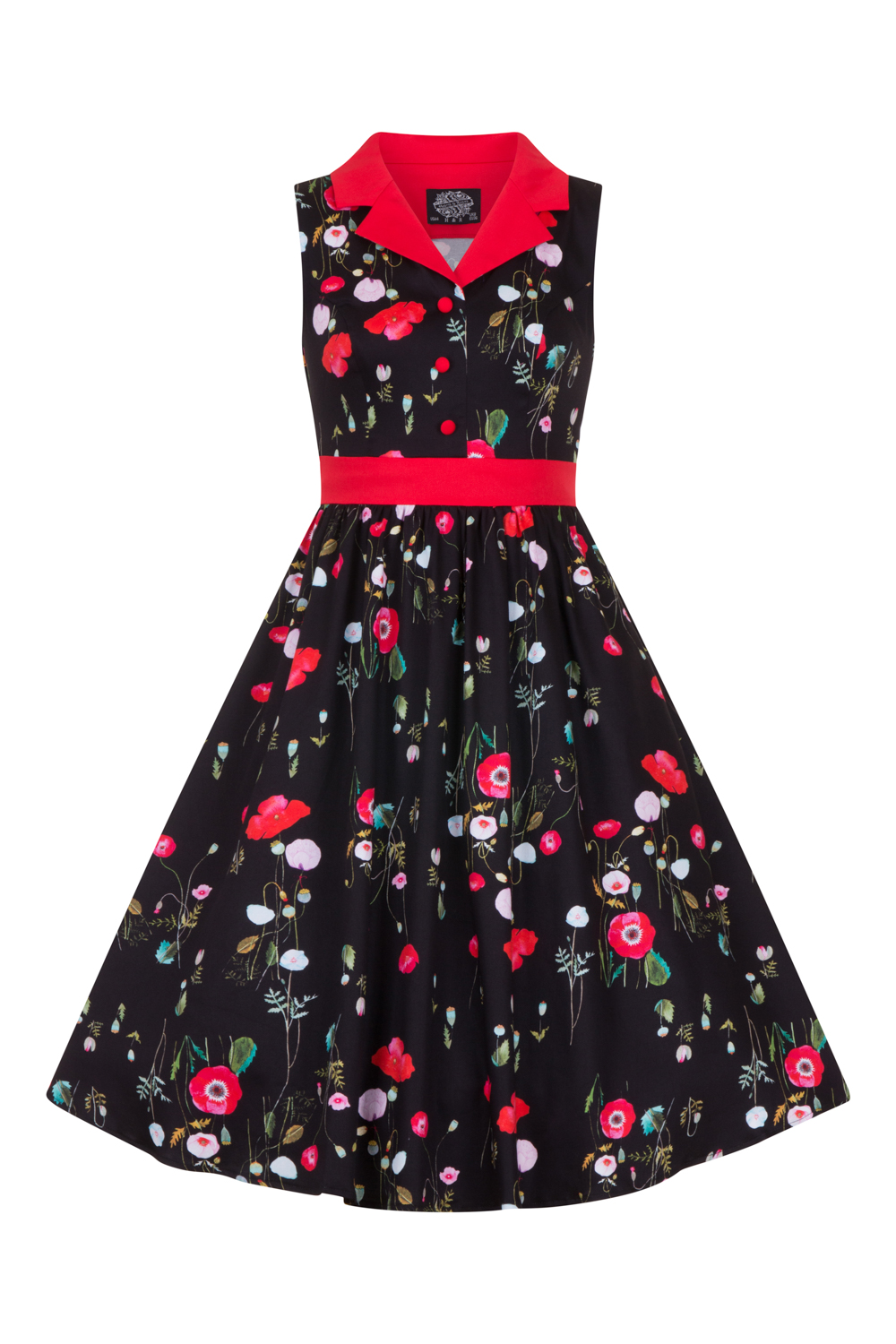 Multifloral Poppy Dress in Black/Red - Hearts & Roses London