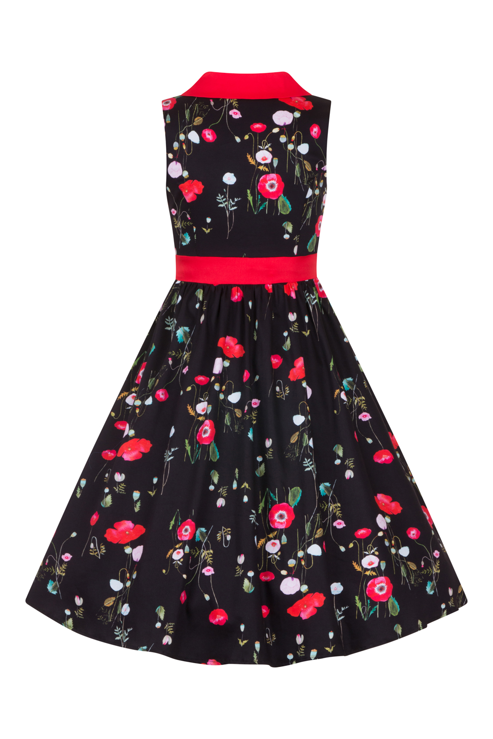 Multifloral Poppy Dress in Black/Red - Hearts & Roses London