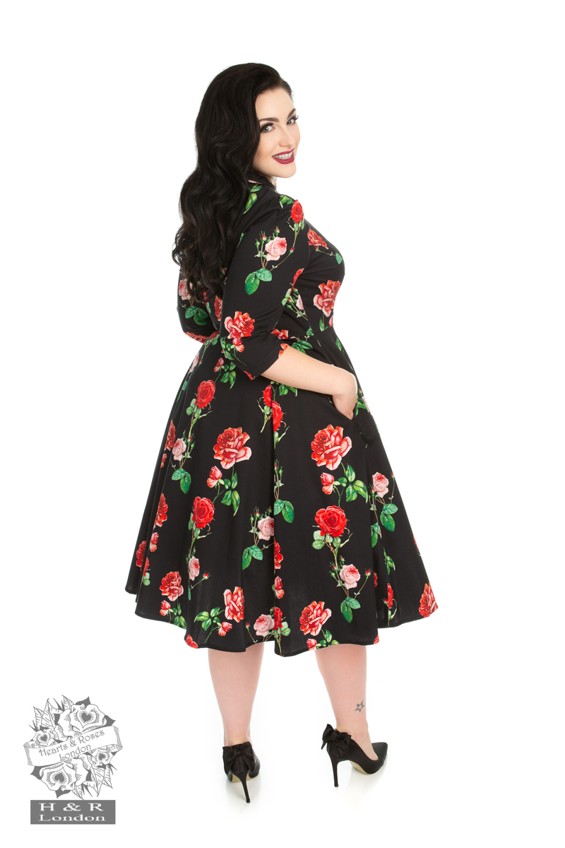 Black Red Roses Dress in Black/Red - Hearts & Roses London