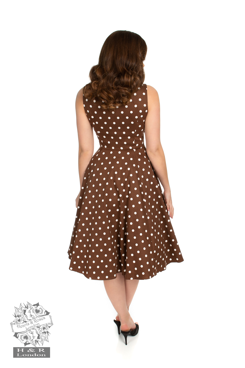 Cindy Polka Dot Swing Dress in Chocolate Brown in Brown/White - Hearts ...
