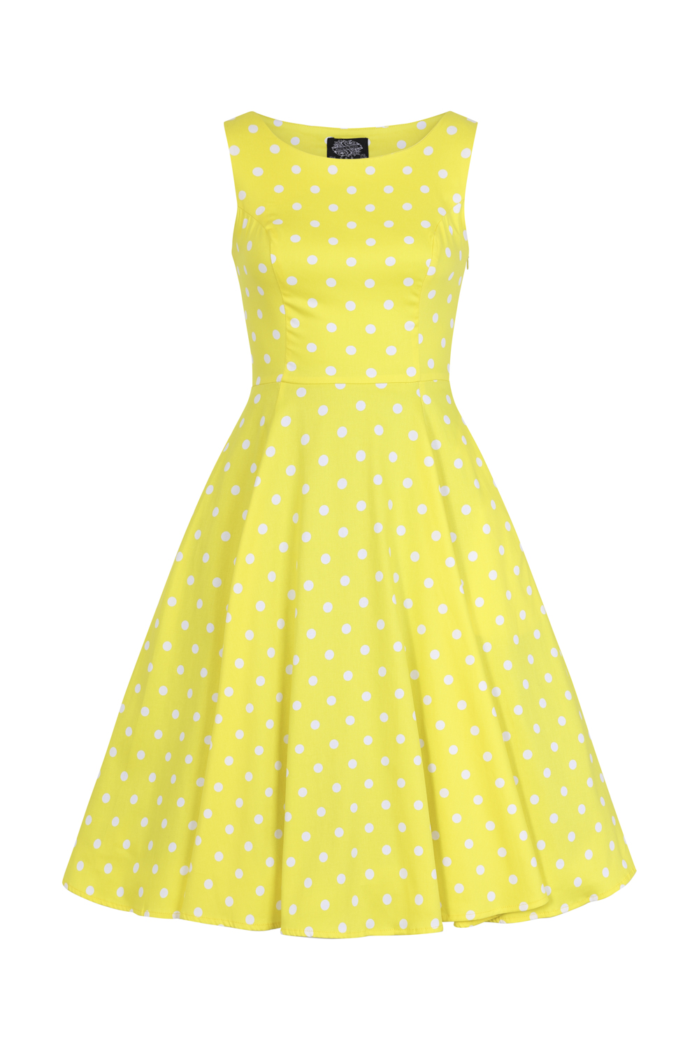 Cindy Polka Dot Swing Dress in Yellow - Hearts & Roses London