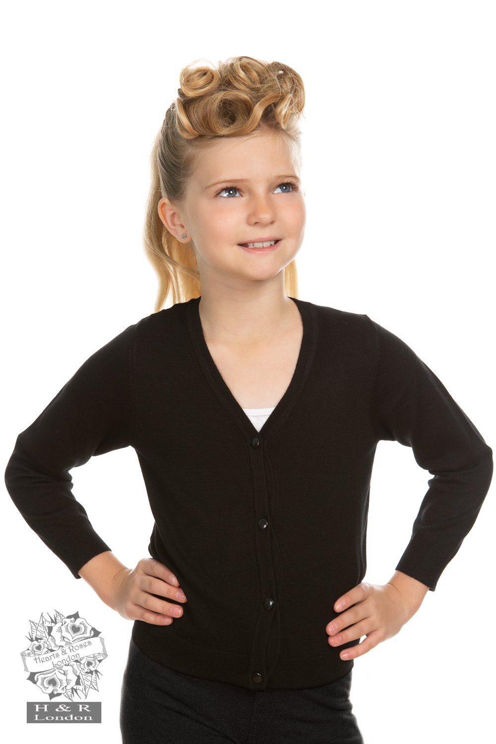 Girls Black Cardigan in Black - Hearts & Roses London