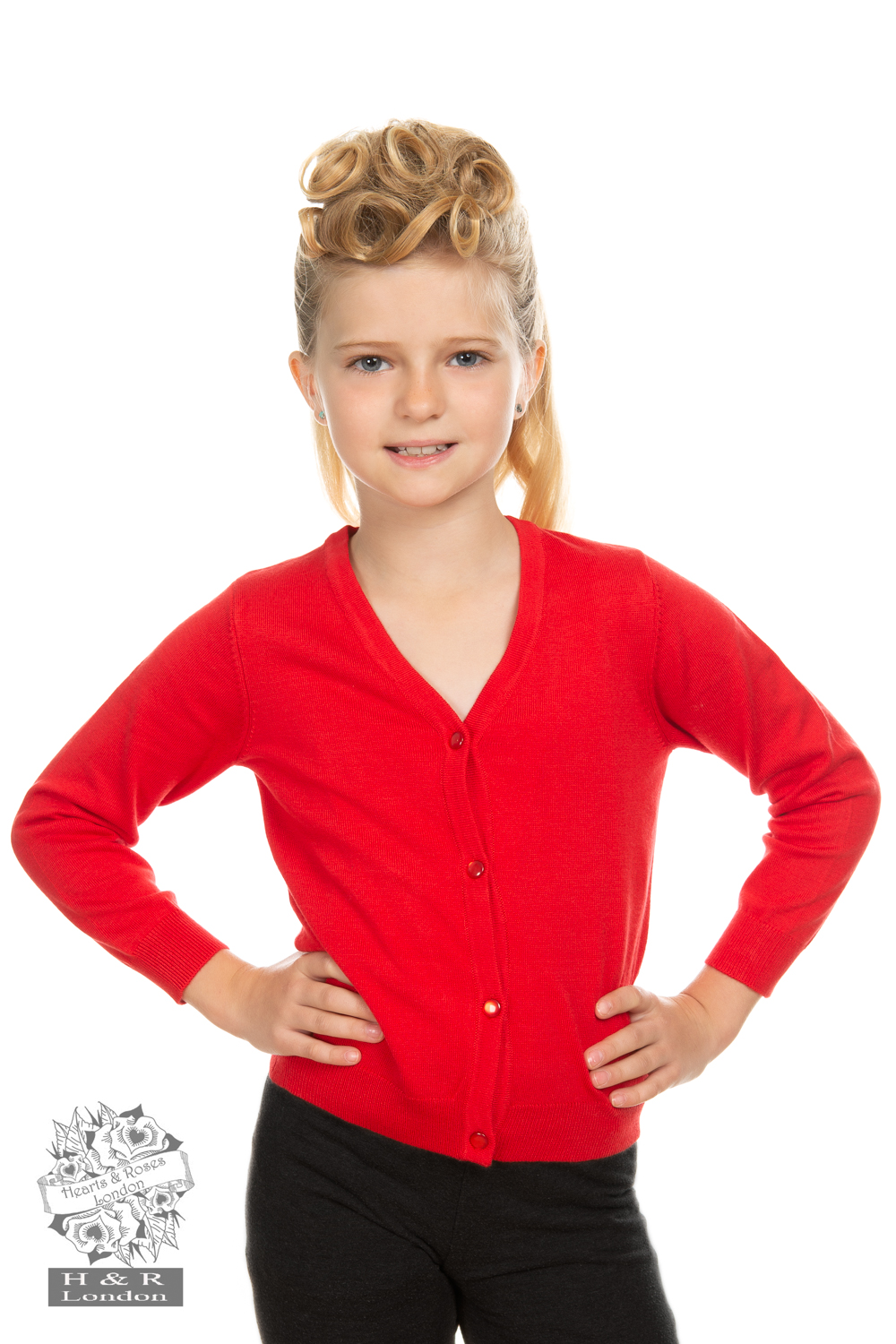 Girls Red Cardigan in Red - Hearts & Roses London
