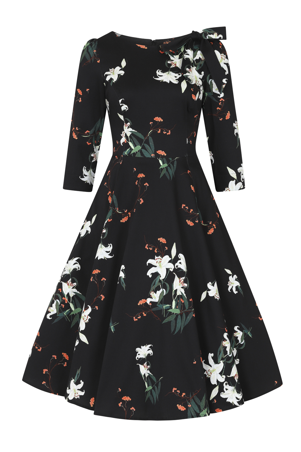 Diana Lilly Floral Swing Dress in Black - Hearts & Roses London