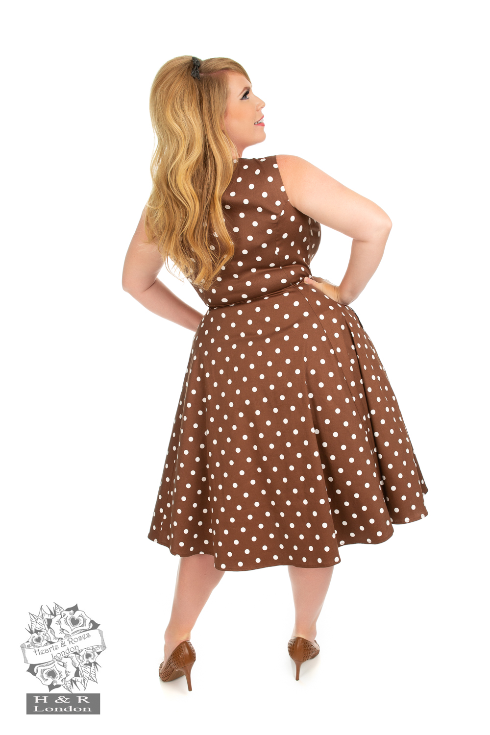 Cindy Polka Dot Swing Dress in Chocolate Brown in Brown/White - Hearts ...
