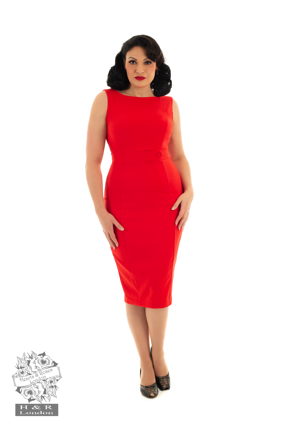 Aretha Vintage Wiggle Dress in Red - Hearts & Roses London