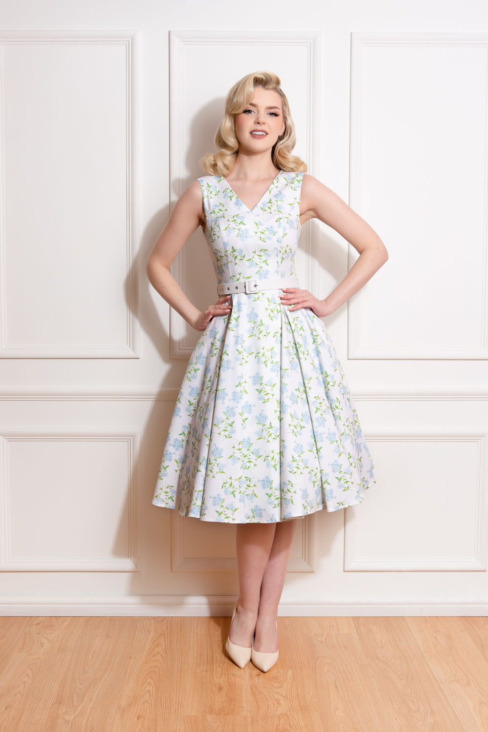 Brandi Floral Swing Dress in white - Hearts & Roses London