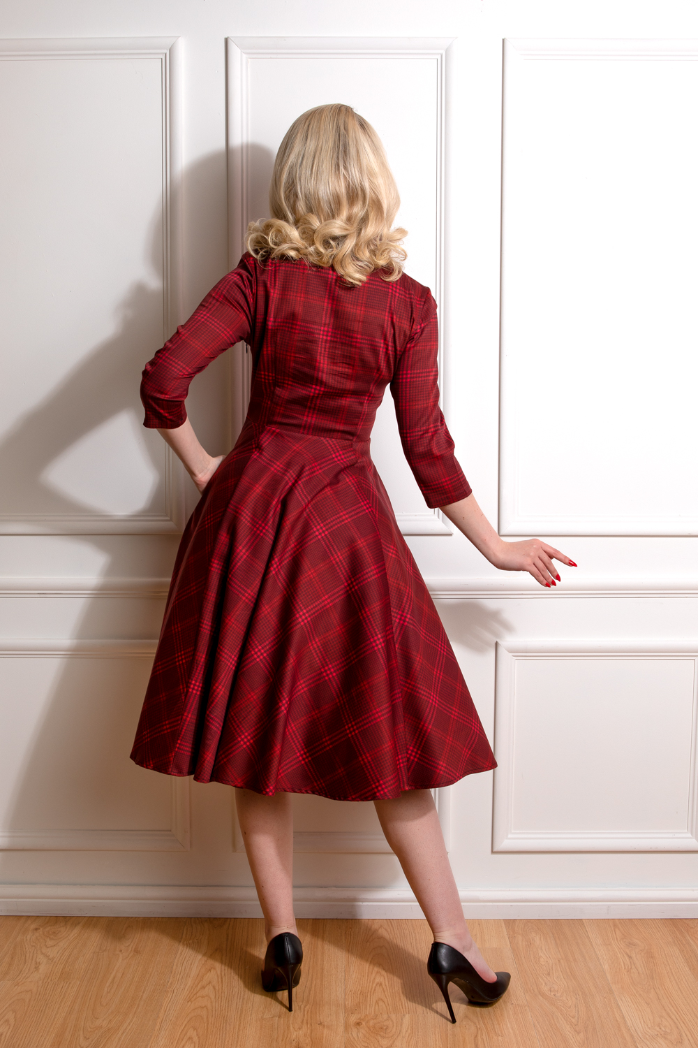 Blake Red Check Swing Dress in Red - Hearts & Roses London