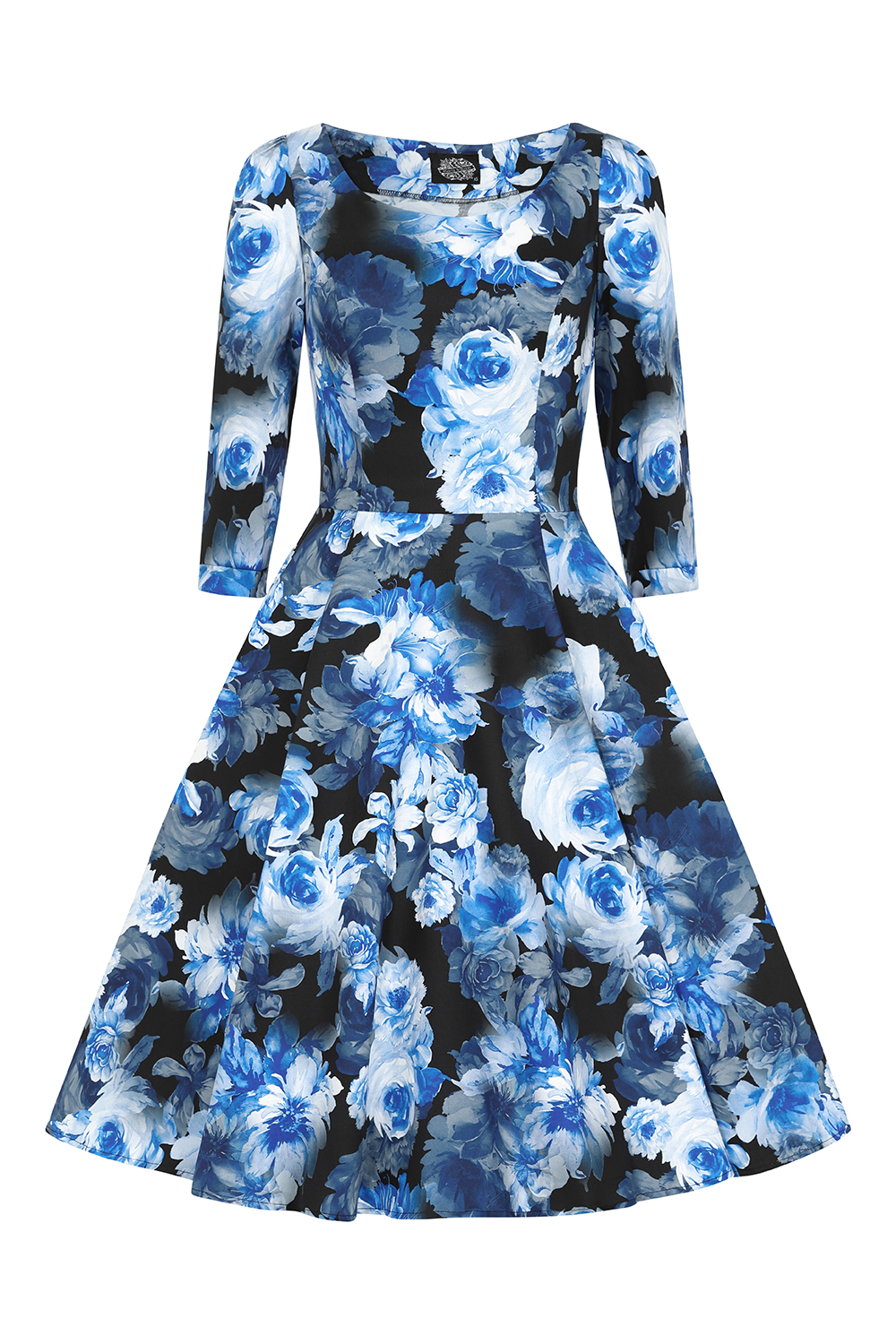 Valentina Floral Swing Dress in Blue - Hearts & Roses London