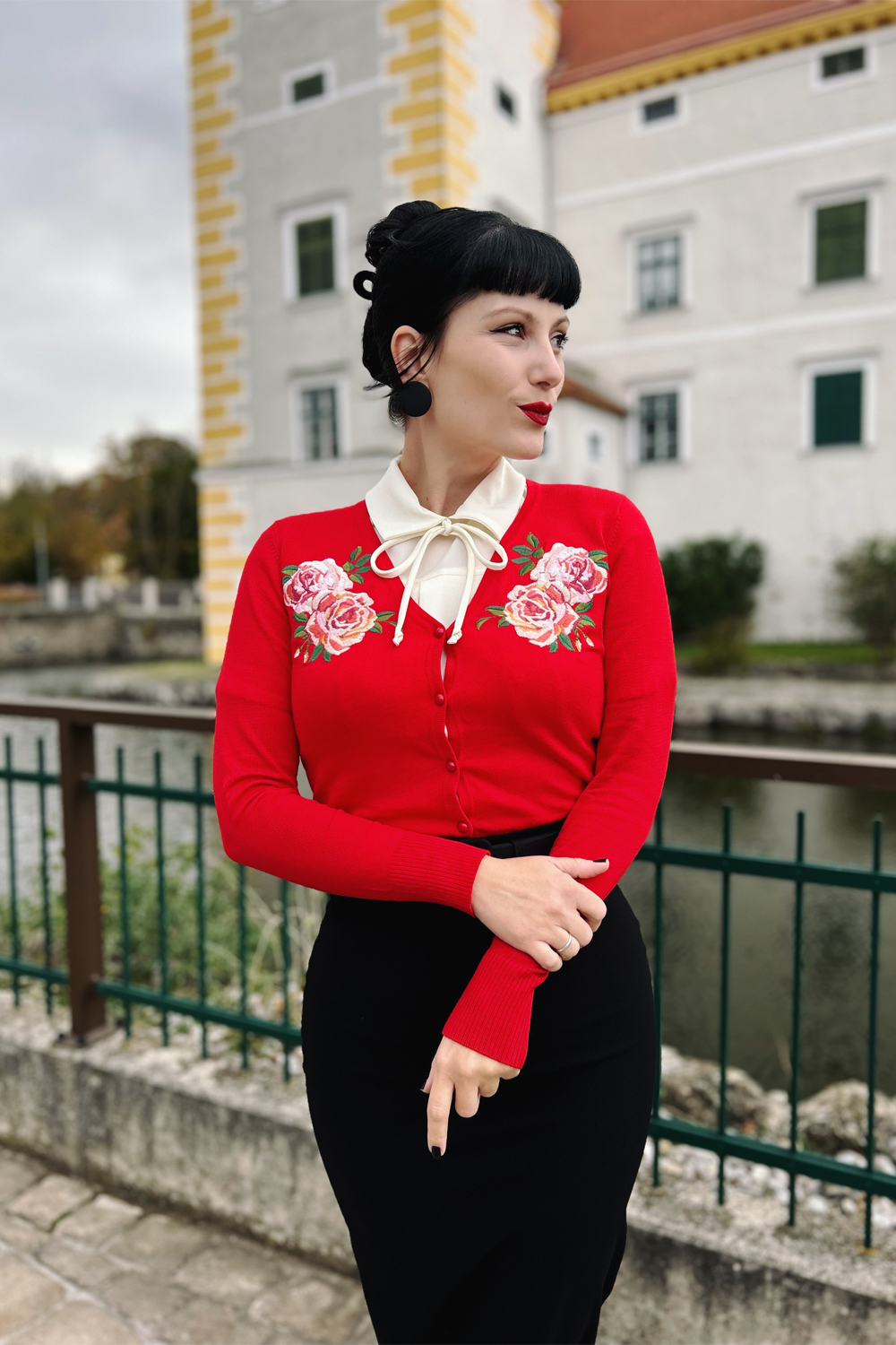 Red Rosy Cardigan in Red - Hearts & Roses London