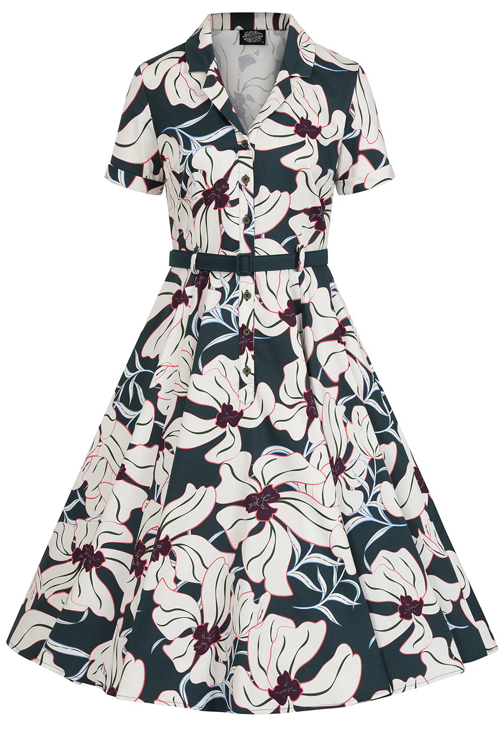 Quinn Floral Swing Dress in Green - Hearts & Roses London