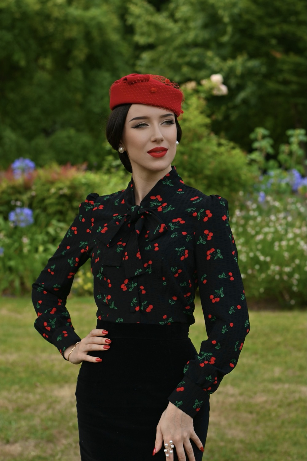 Lena Cherry Blouse - Hearts & Roses London